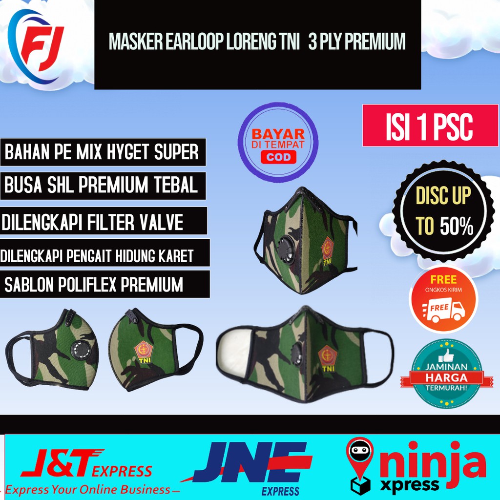 หน้ากากลายพรางคล้องหูพร้อมสกรีนเครื่องช่วยหายใจระดับพรีเมียม DTF TNI/TNI AD | Shopee Thailand
