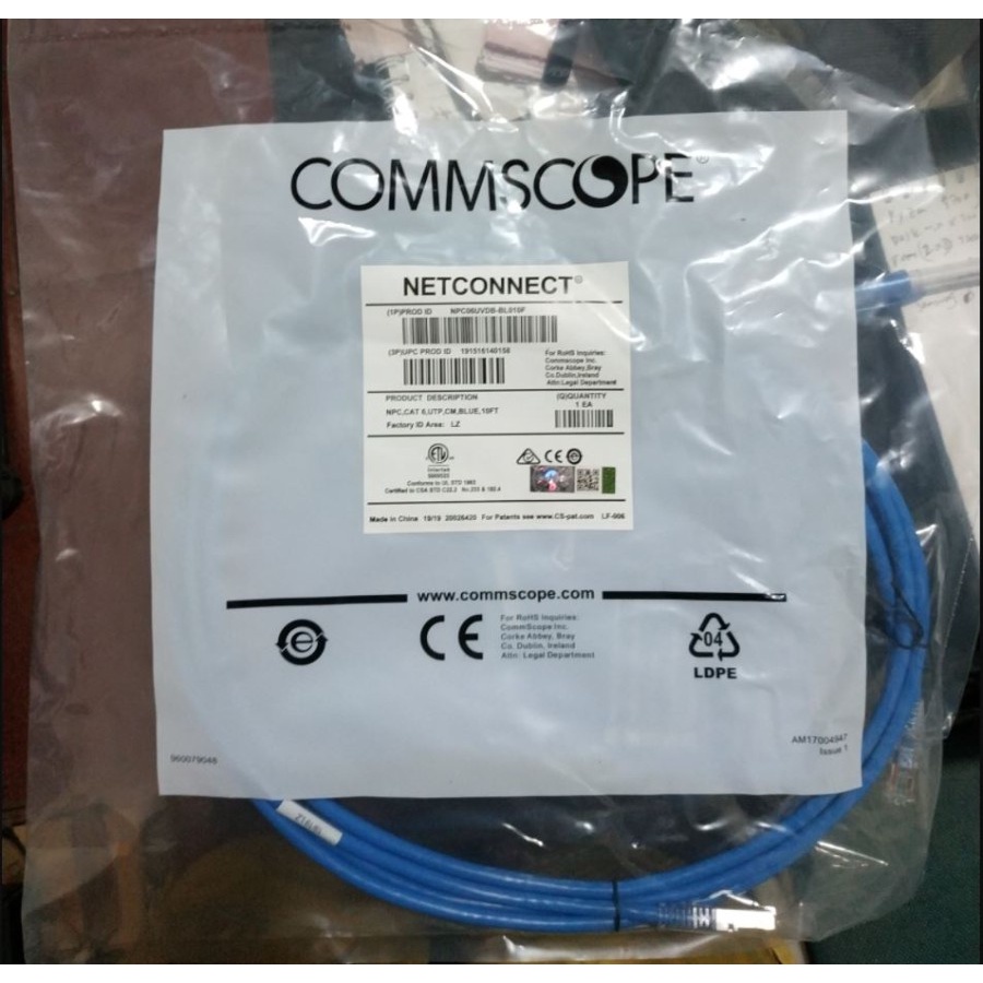 Commscope AMP Patch Cord UTP Cat.6 - สีฟ้า | สายแลน พร้อมข้อต่อ 1 เมตร 2 เมตร และ 3 เมตร ...