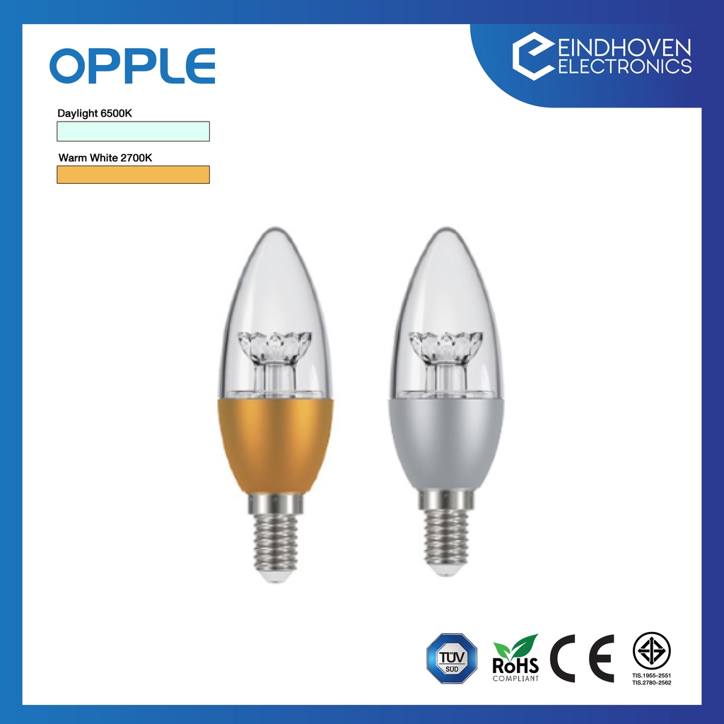 Opple - หลอดไฟ LED E1 C35 3W E14 2700K/6500K -Eco max1 Candle Bulb สี ...