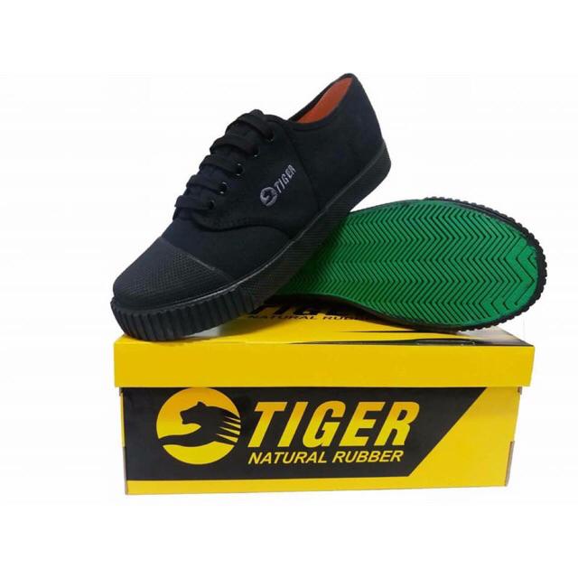 ☌ รองเท้าผ้าใบนักเรียน ไทเกอร์(Tiger) 205 สีน้ำตาล/ดำ/ขาว พื้นเขียว ...