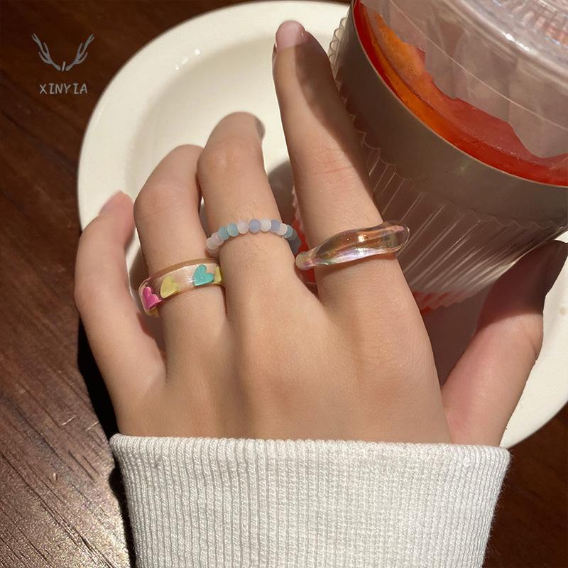 ชุด 3 ชิ้น Simple Resin Plain Pearl แหวนวงแหวนหญิงพรีเมียมพรีเมี่ยมแหวน ...