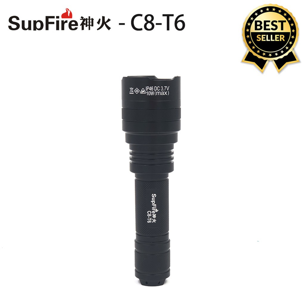 SupFire C8-T6 HI LED 1100LM Flashlight IP46 2000mAh 10W DC 3.7V ไฟฉาย ...