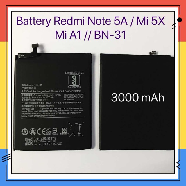 แบตเตอรี่ Battery xiaomi Redmi Note 5A / Mi 5X / Mi A1 ( BN31 ...
