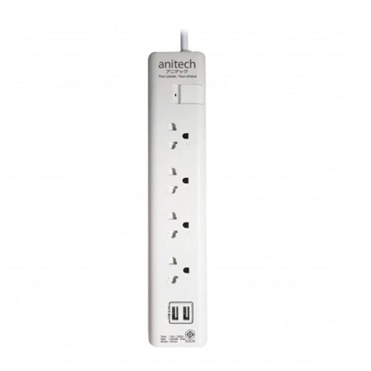 ANITECH PLUG (ปลั๊กไฟ) H5134 TIS POWER STRIP 4 SOCKET 1 SWITCH 2 USB ...