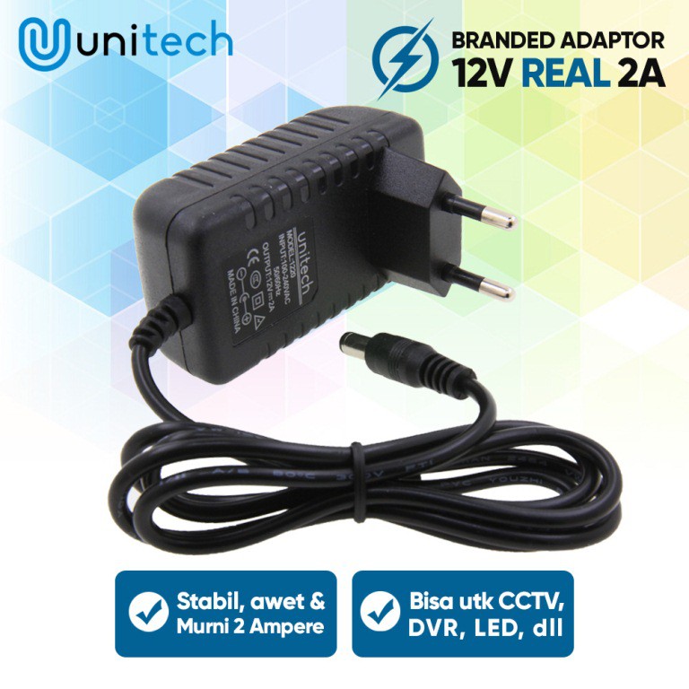 Universal 12V 2A Unitech อะแดปเตอร์ความจุจริงสําหรับกล้องวงจรปิดไฟพัดลม ...