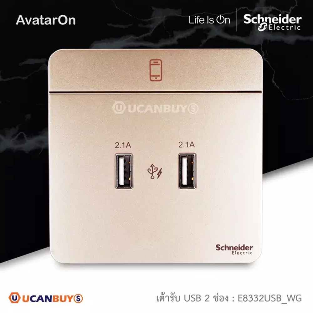 Schneider Electric : เต้ารับ USB Charger สีทอง รุ่น AvatarOn E : 2 x 2 ...