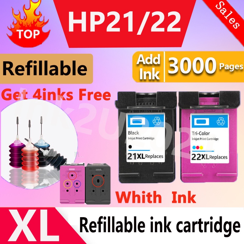 ใช้งานร่วมกับ hp 21 hp 22 ตลับหมึก hp 21XL hp 22XL สีดํา HP21 HP22 เติม ...