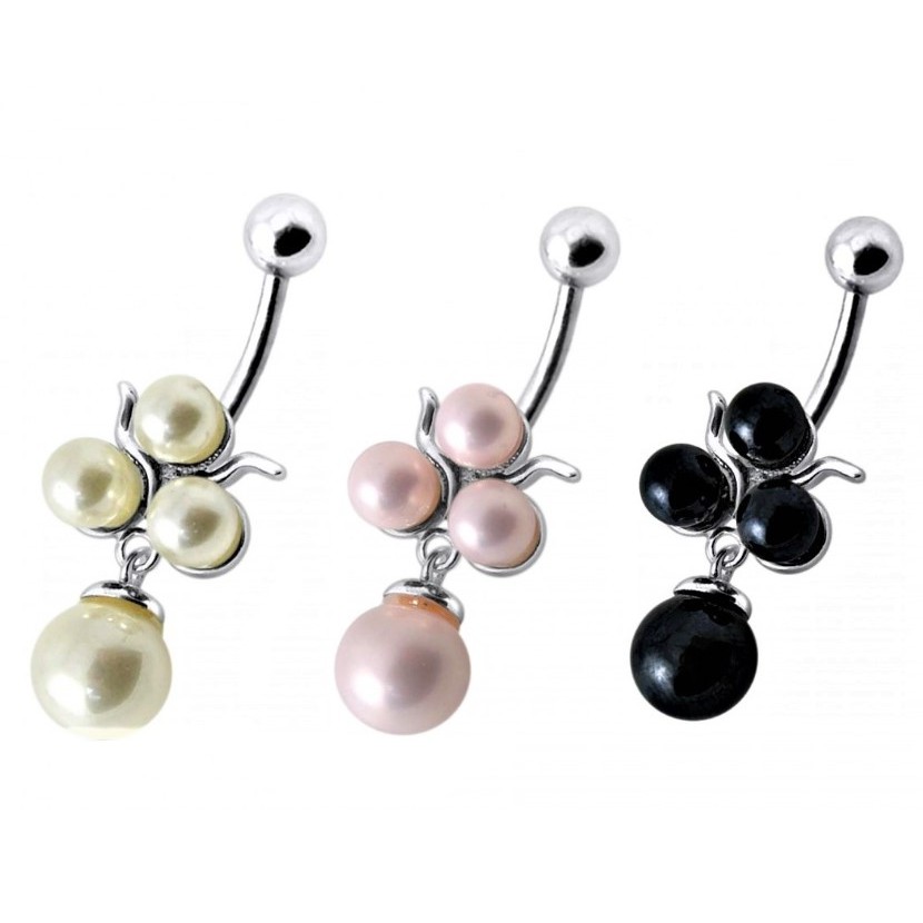 จิว สะดือประดับไข่มุกทรงห้อย เงินแท้ ขนาด: 14g - 3/8 inch - 10mm | Shopee Thailand