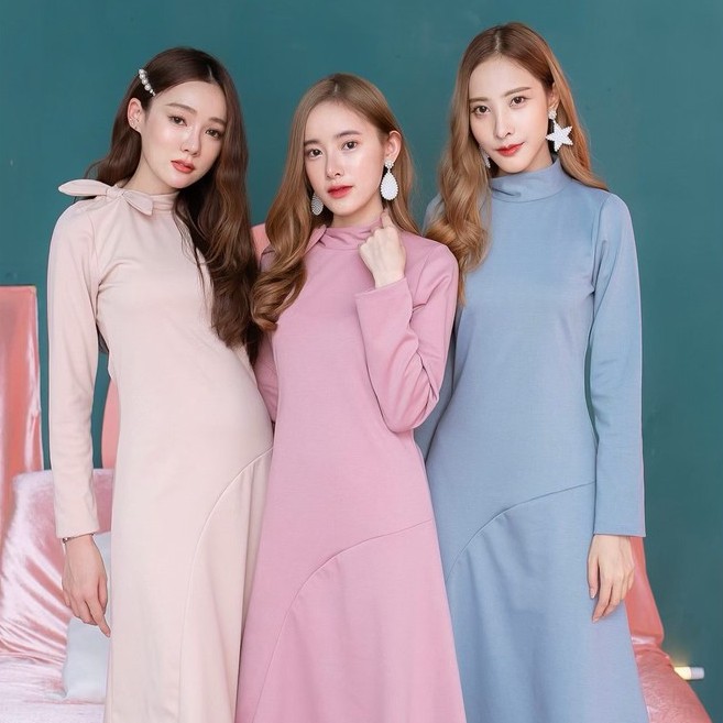 MADDALYN : CAROLINE DRESS เดรสแขนยาว แต่งโบว์ที่คอ ดีไซน์ช่วงชายกระโปรง ...