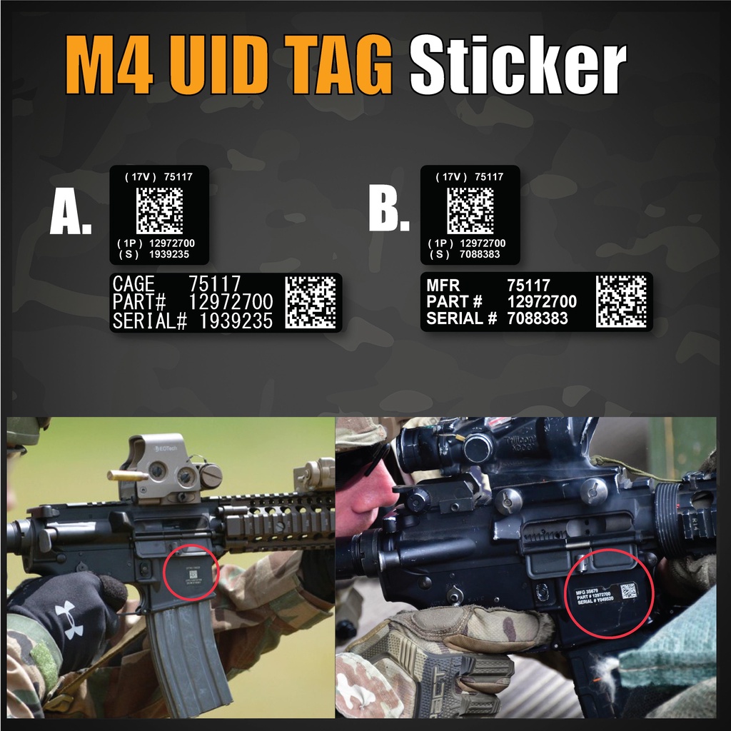 สติกเกอร์ติดปืน M4 UID Tag M4/AR15/MK18 1ชุด งานพิมพ์ สุ่มเลข | Shopee ...