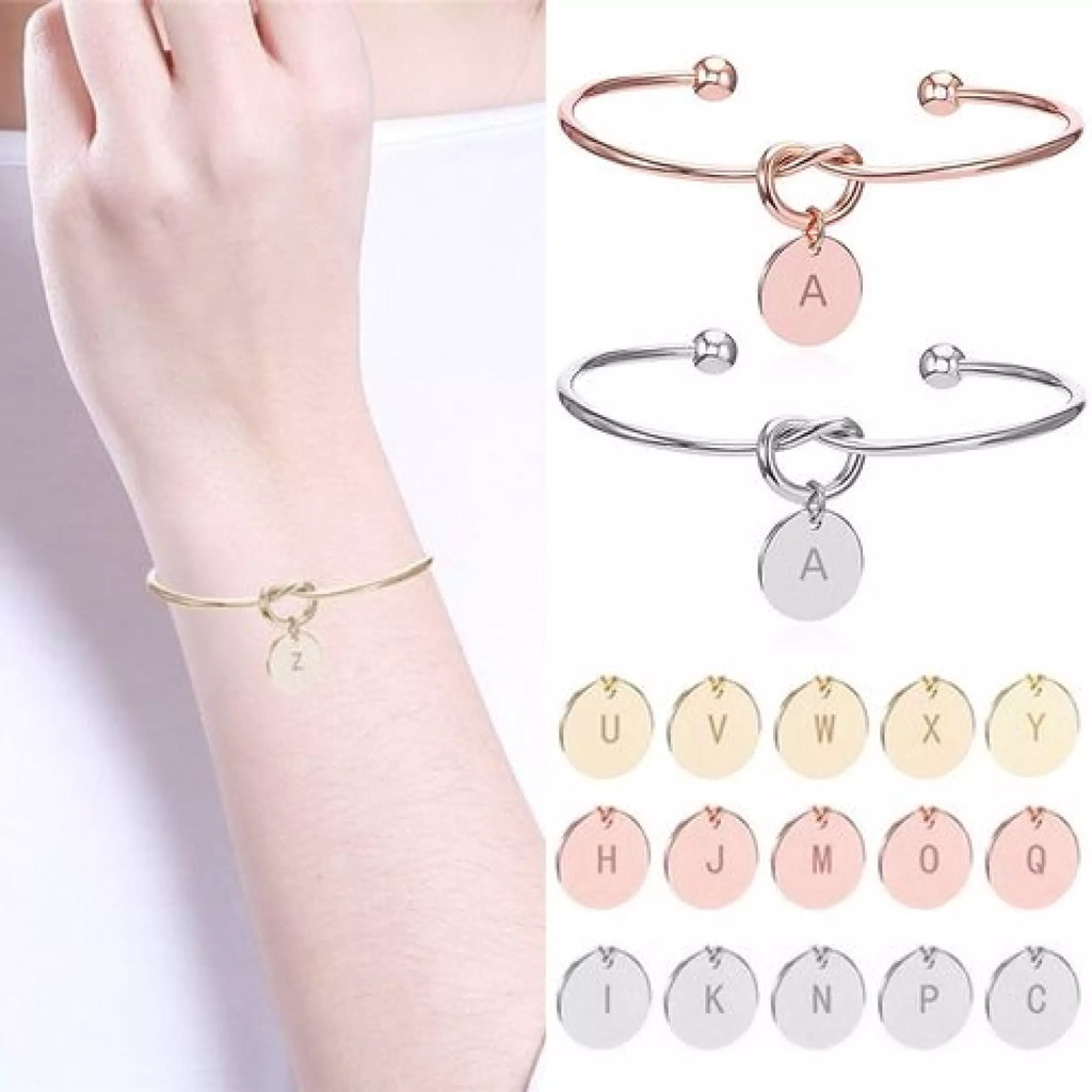 Fashion Simple 3 Colors Aluminum 26 Letters Bangles Sequin Knotted Open ...