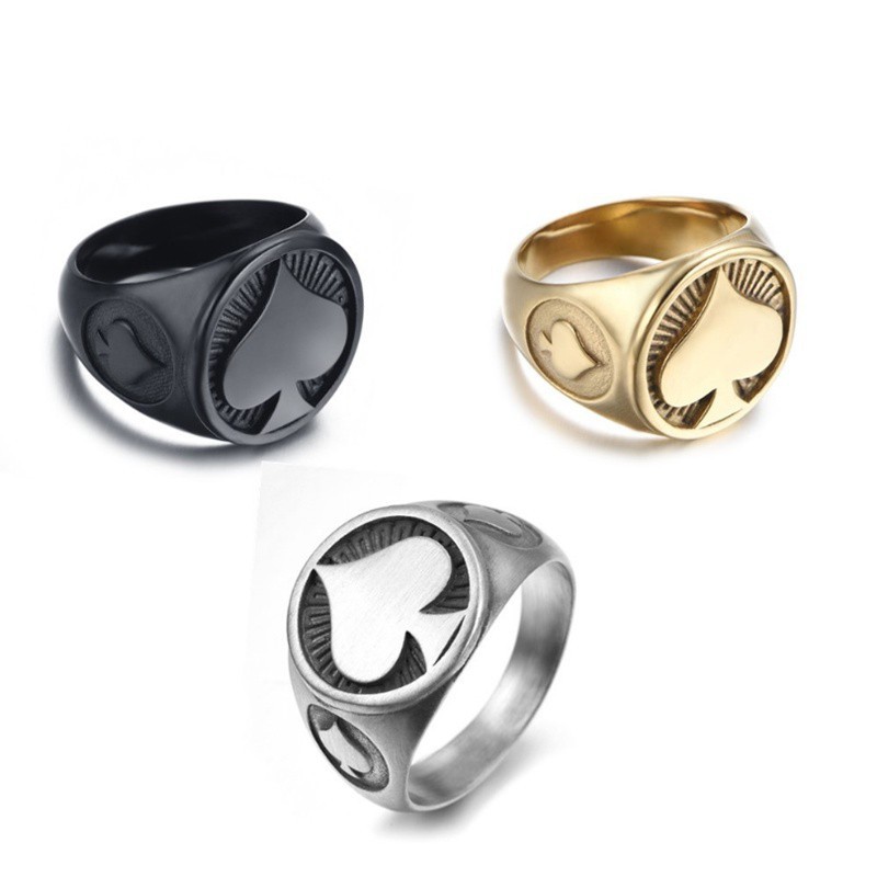 Cincin Fesyen Mens Tribal Ace Spades แหวนเหล็กไทเทเนียม | Shopee Thailand