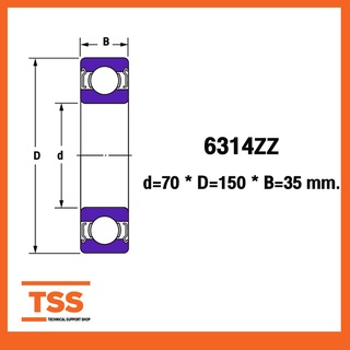 6314ZZ ตลับลูกปืนเม็ดกลมร่องลึก ฝาเหล็ก 2 ข้าง 6314-2Z ( DEEP GROOVE ...