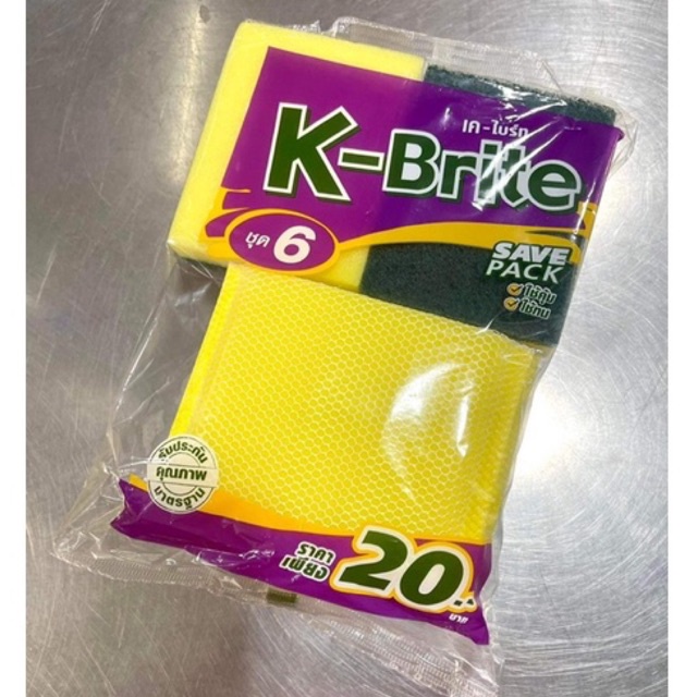 ฟองน้ำล้างจาน เค ไบร์ท K-Brite (ชุด6) | Shopee Thailand