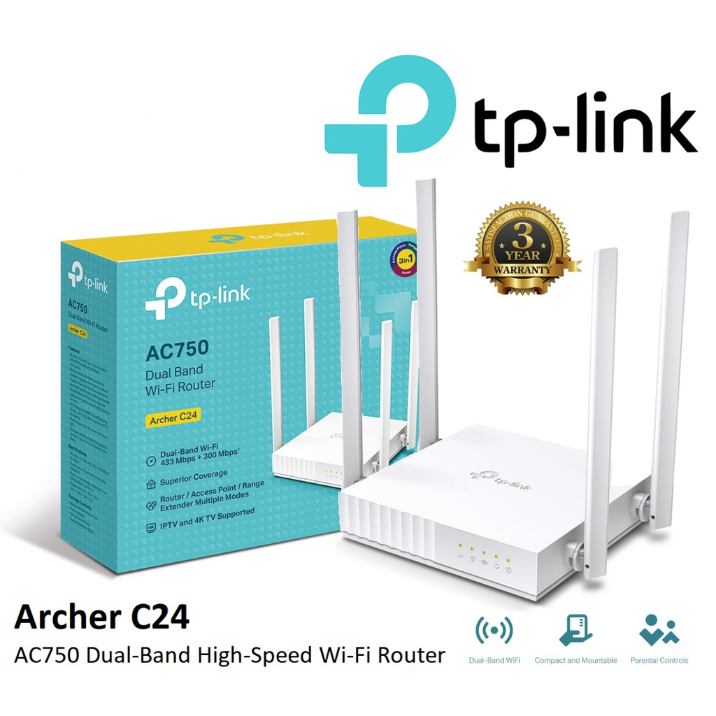 เร้าเตอร์ TP-LINK (Archer C24) AC750 Dual-Band Wi-Fi Router 2.4 GHz / 5 GHz เหมาะสำหรับการสตรีม ...