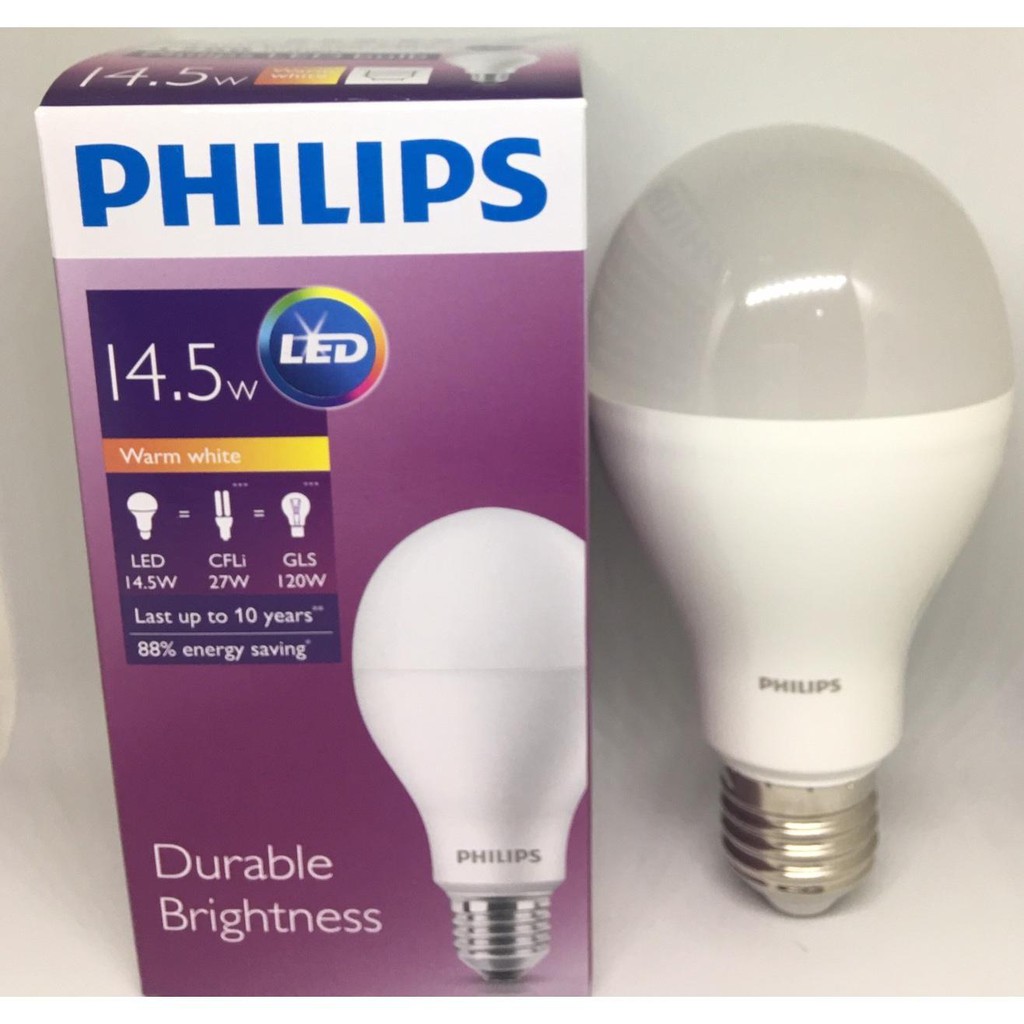 หลอด ฟิลลิป์ LED BULB 14.5W Philips ขั้ว E27 แสงส้ม warmwhite (4 ดวง ...