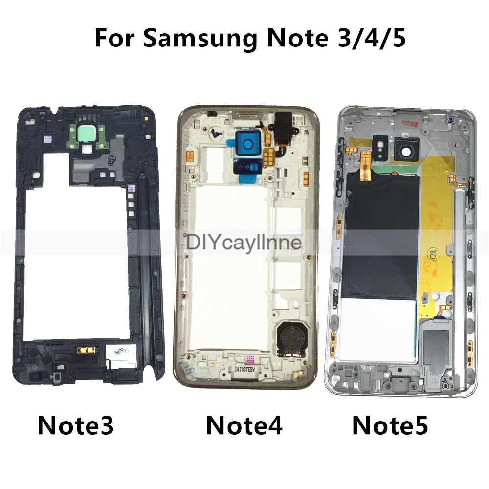 สําหรับ Samsung Galaxy Note 3 Note3 N900 / หมายเหตุ 4 / หมายเหตุ 5 ด้านหลังกรอบกลางแผ่นหลังพร้อม ...