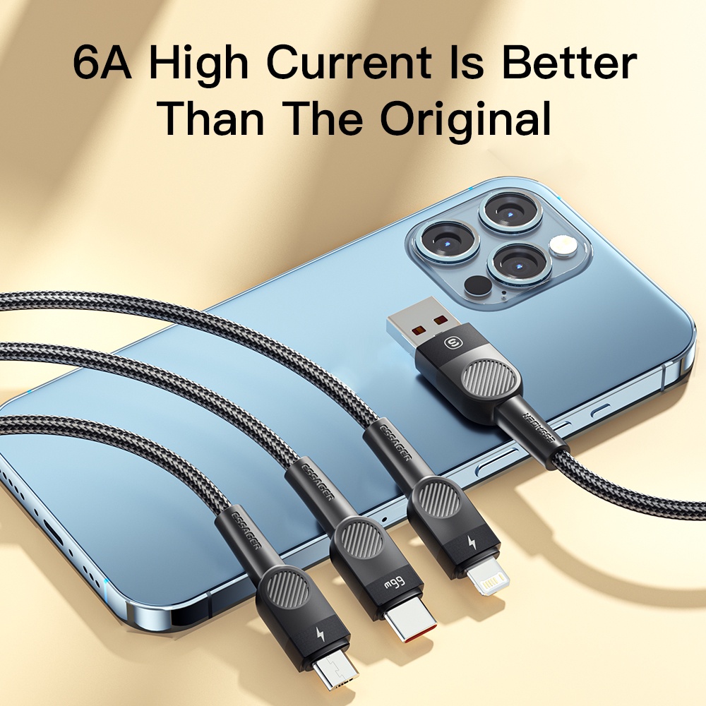 Essager 3 in 1 66W สายเคเบิล USB สําหรับโทรศัพท์มือถือ Micro Type C ...