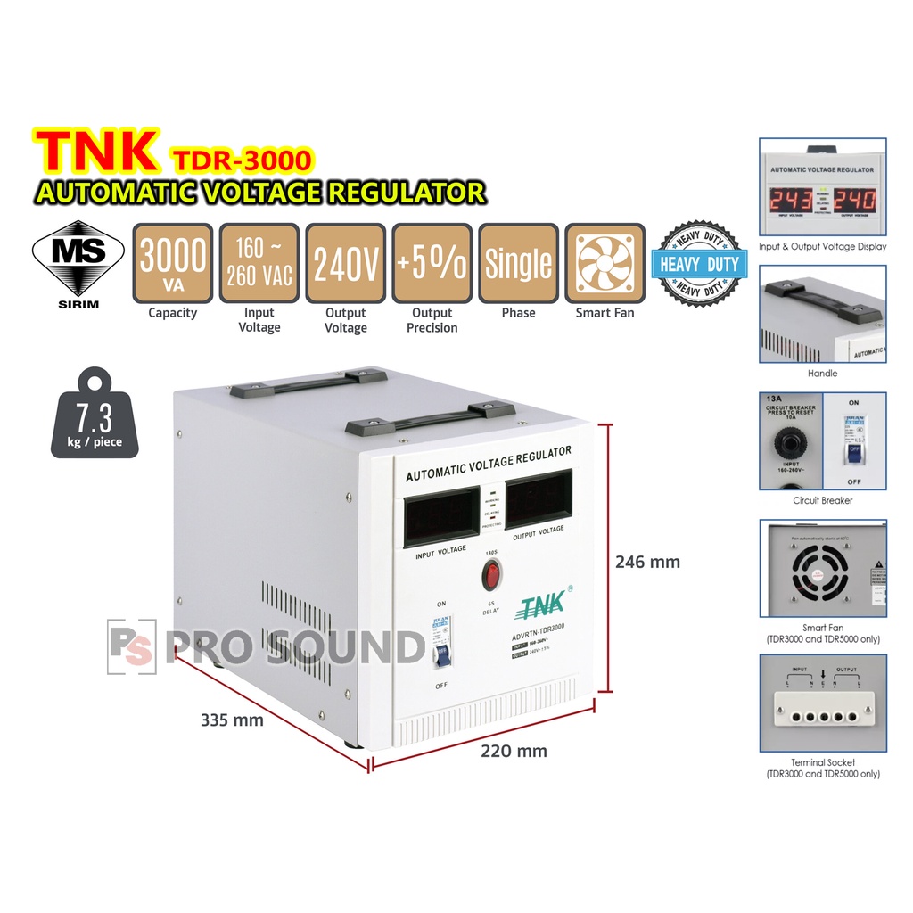 Tnk TDR3000 3000VA Single Phase Heavy Duty AVR เครื่องปรับแรงดันไฟฟ้า ...