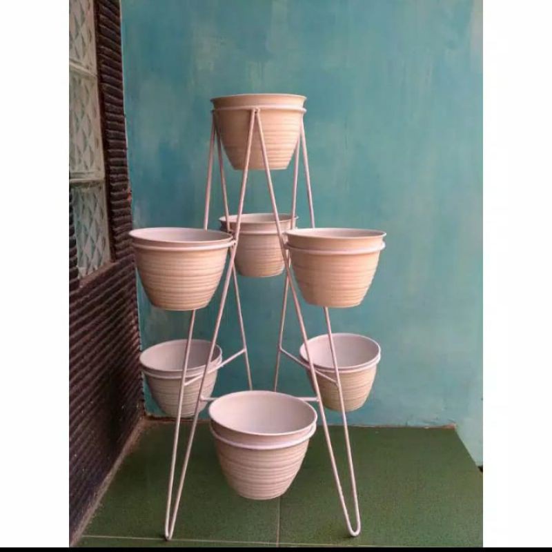 Iron FLOWER POT / TOWER POT FRAME CONTAINS 7 POTS / TOWER STANDING POT ...