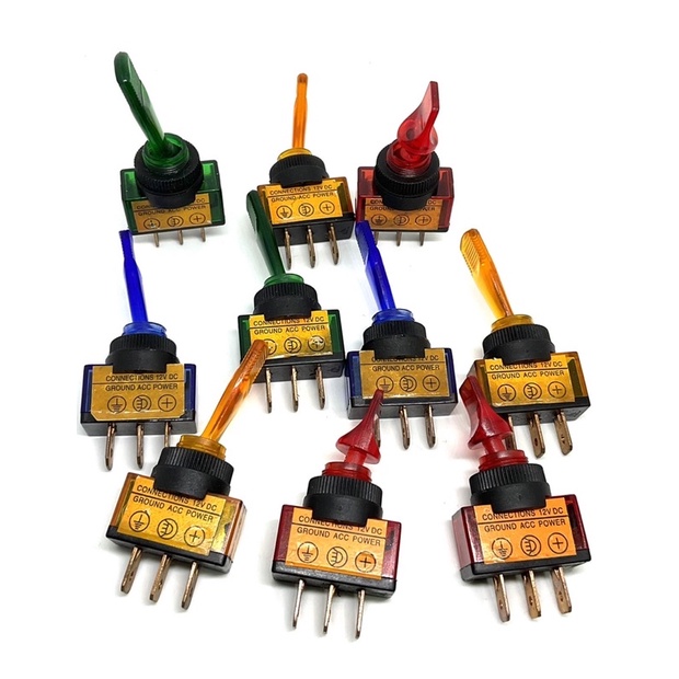 แพ็ค3ชิ้น สวิตช์โยก มีไฟ CONNECTIONS 12VDC GROUND ACC POWER | Shopee ...