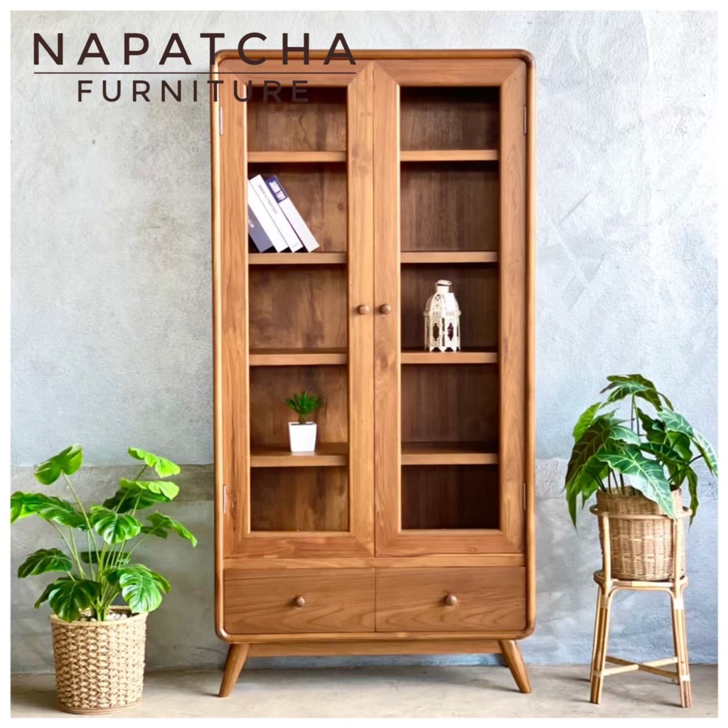 ตู้โชว์ไม้สัก หน้ากระจก สไตล์มินิมอล ไม้สัก ขนาด 90x35x180 cm. NAPATCHA ร้านนภัชชา | Shopee Thailand