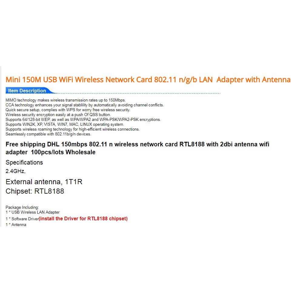 Wireless Lan Adapter Realtek RTL8188 + เสา2dBi+แผ่นไดร์เวอร์ | Shopee ...