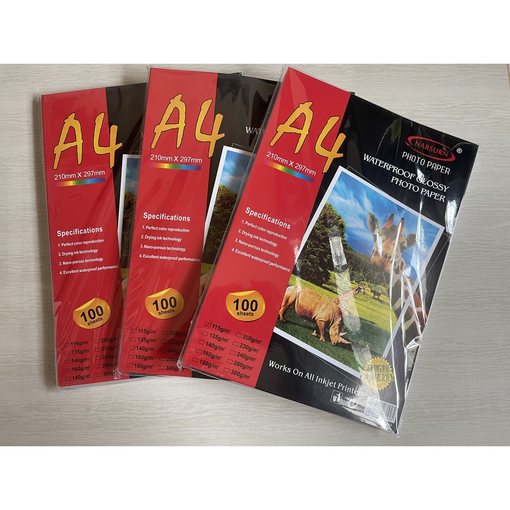 YQQ-SHOP กระดาษโฟโต้ โกดัก ฟูจิ ผิวมัน A4 115แกรม แพค 100แผ่น NARSURN Photo Inkjet Glossy Paper ...