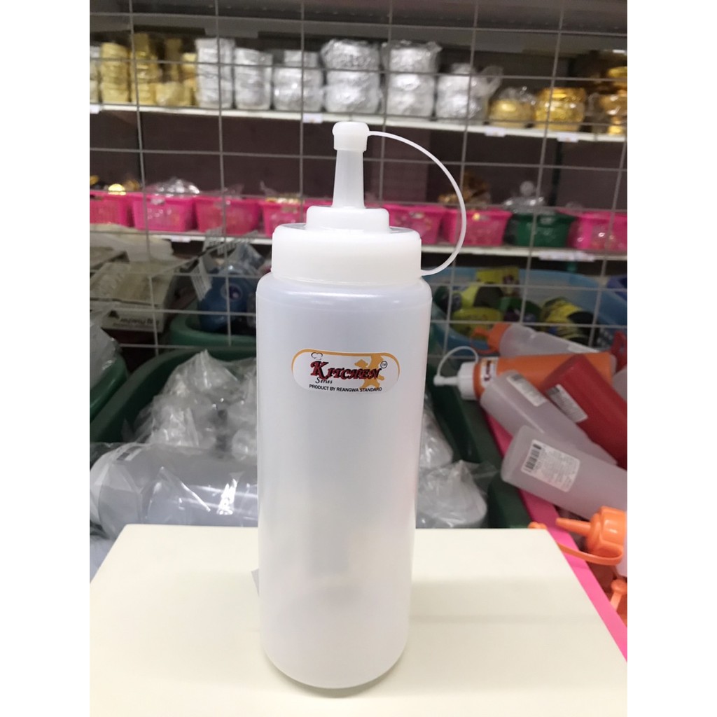 ขวดซอสสีใส ขวดซอสบีบมือสูง 1 รู ฝาปิด สีขาว PINONEER (PNB) ขนาด 500ml. / 700ml. / 900ml. / 950ml ...