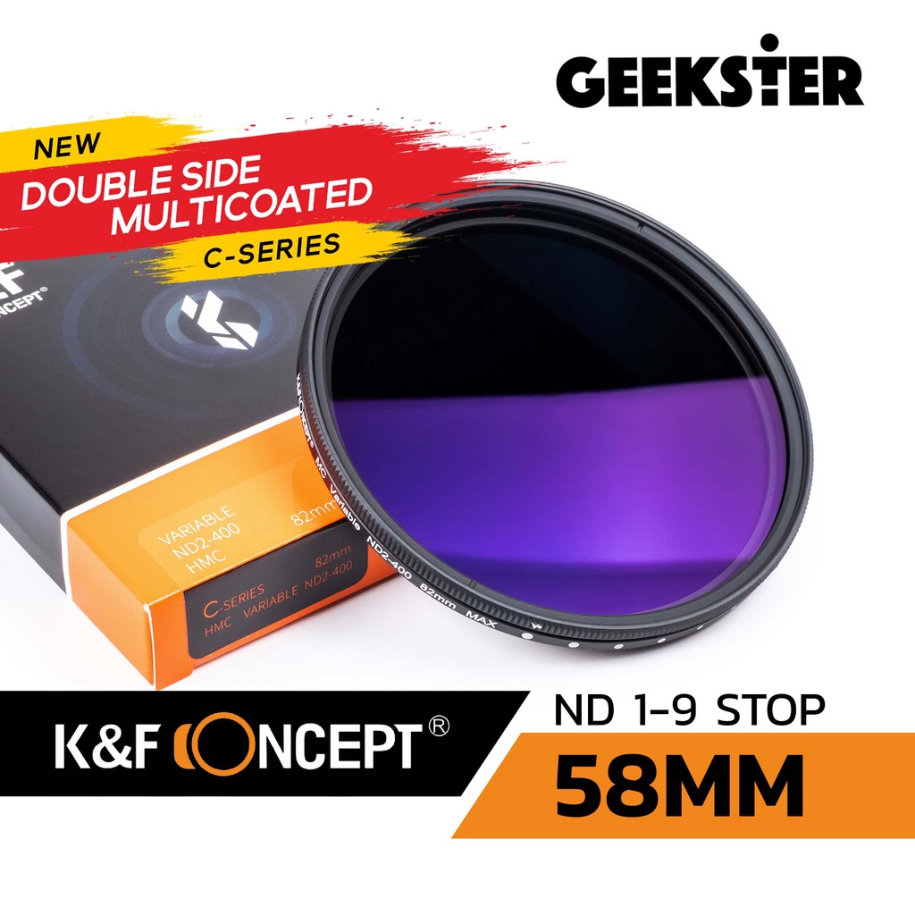 ND Fader ฟิลเตอร์ K&F 58mm 1-9 Stop C-Series Blue Coating ( ND2 - ND400 ) / KF C ND HMC Filter ...