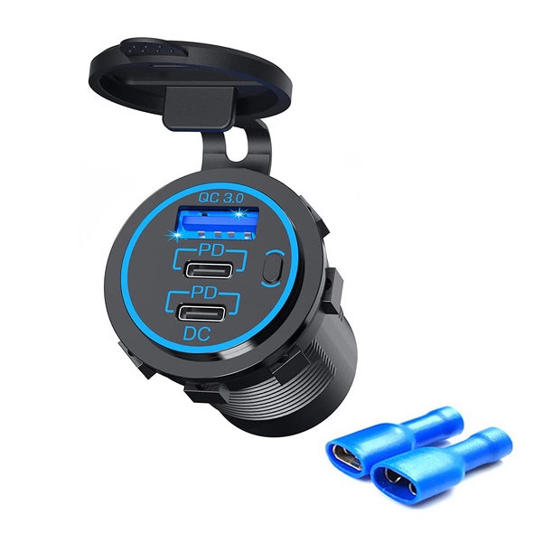 USB PD Type (QC3.0 +Type C+Type C) มีสวิตช์กดปิด-เปิด ขิดรถยนต์ ชาร์จ ...