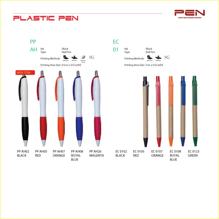 ปากกาพลาสติก PP AH/EC01 [BASIC MASS TRADING SDN BHD] | Shopee Thailand