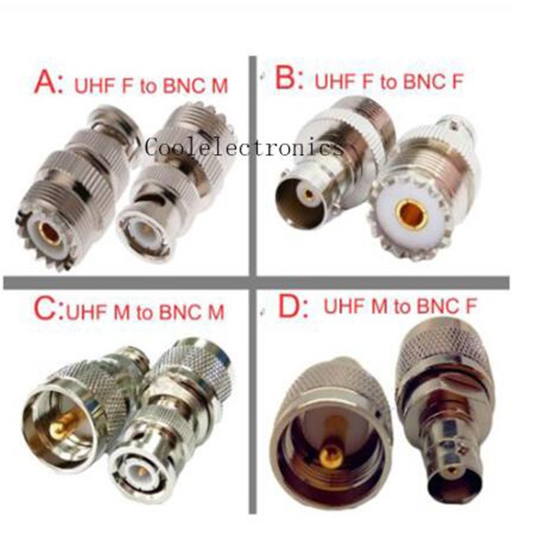 2pcs BNC Male / Female To UHF SO239 Female / UHF PL259 Male RF Coaxial Adapter Cable Connector ...
