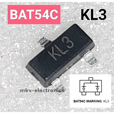 (10ตัว) BAT54C , Marking KL3 , SMD Schottky Diode 30V 0.2A SOT-23 (รหัส ...