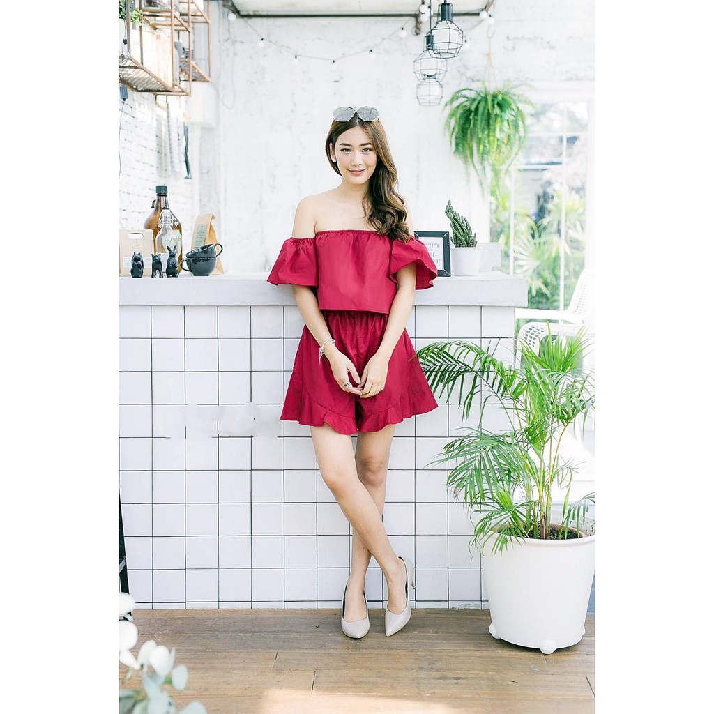 SARA SARY jumpsuit จั้มสูท ทรงเกาะอก (ขาว/ดำ/แดง) | Shopee Thailand