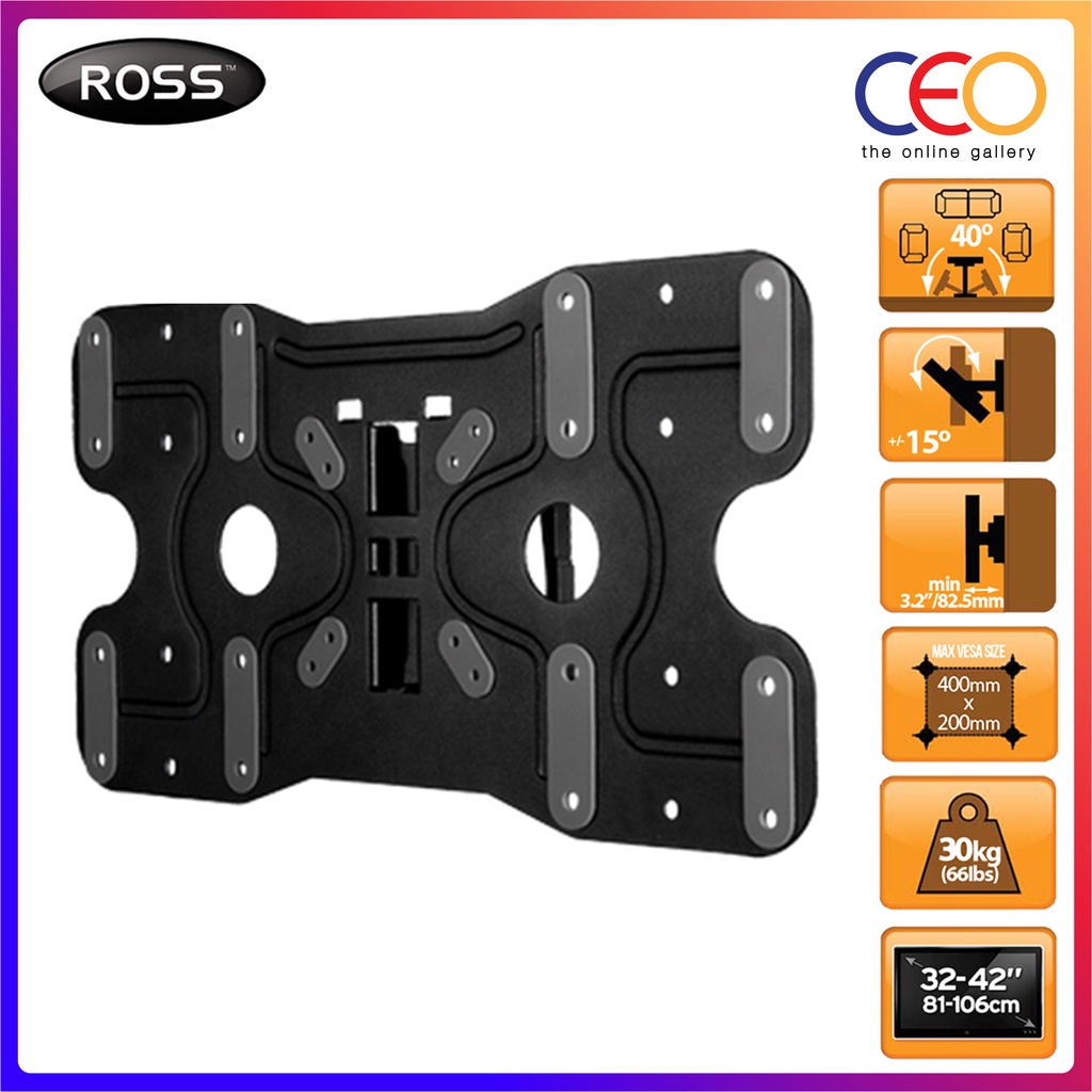 Ross Bracket Neo Pads 32-42 นิ้ว หมุนและเอียงทีวีติดผนังพร้อมสกรูล็อค ...