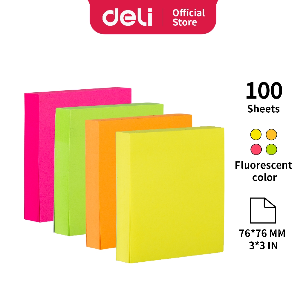 Deli Memo Paste Sticky Notes 50 แผ่น/แผ่น สีนีออน กระดาษเขียนเรียบ กาว ...