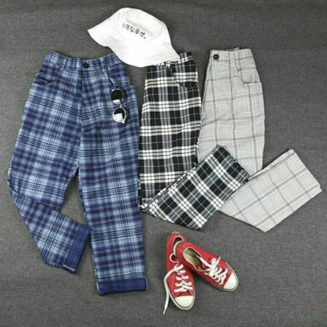 Table Pants กางเกงขากระบอกลายตาราง | Shopee Thailand
