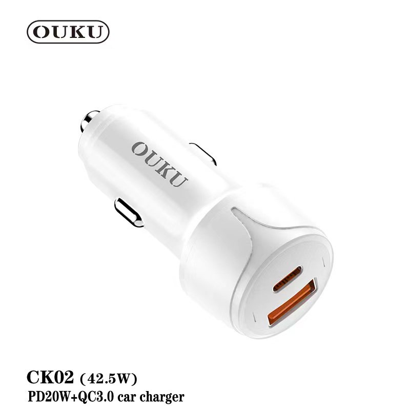 "NEW" OUKU CK02 ที่ชาร์จแบตในรถ ชาร์จเร็ว อะแดปเตอร์ชาร์จในรถ 1ช่อง usb 22.5W+TYPE-C20W QC02 ...