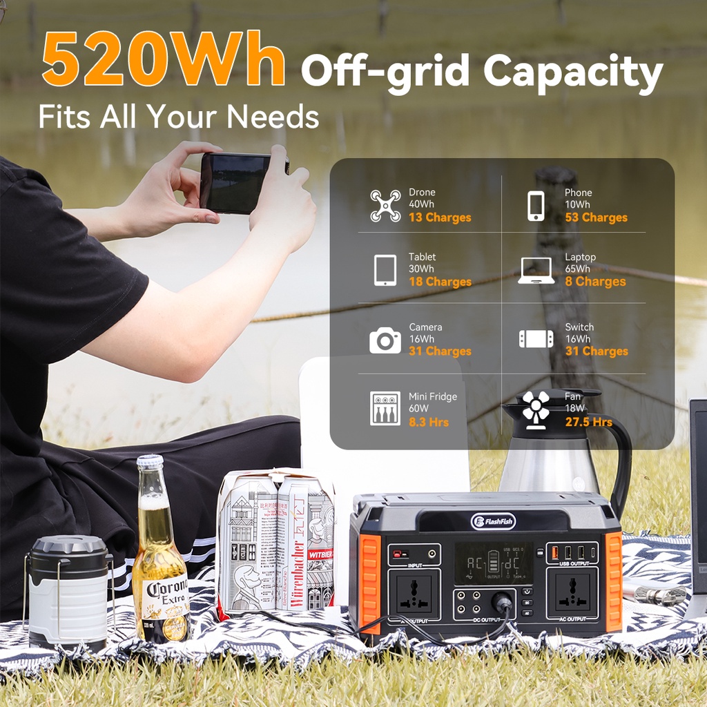 Flashfish Power box กล่อง 560W/520Wh Portable Power Station แคมป์ปิ้ง ...