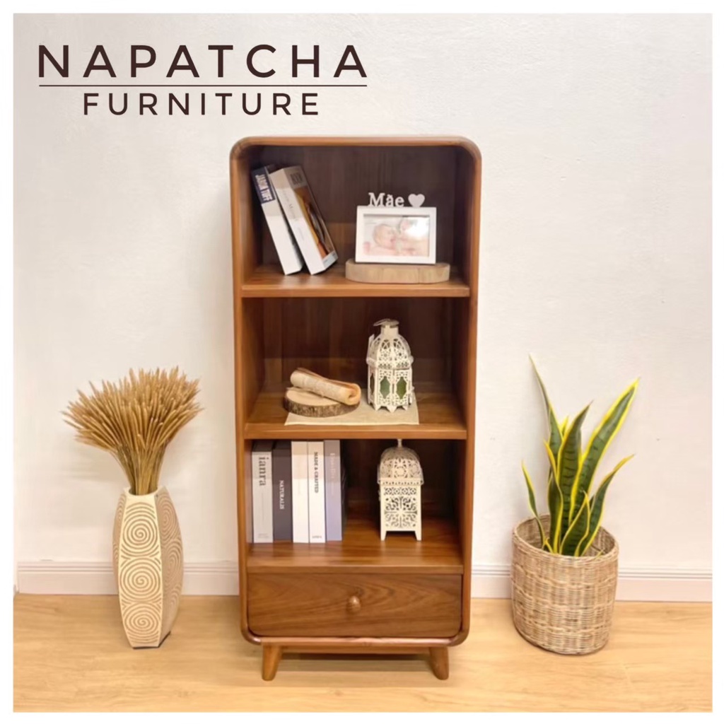 NAPATCHA ตู้หนังสือมินิมอล ชั้นวางของไม้สัก ตู้อเนกประสงค์ รุ่น N16-23-01 | Shopee Thailand