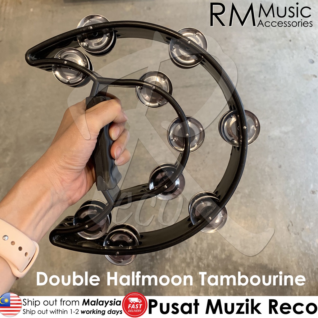 ข้อเสนอ RM Double Halfmoon Tambourine Cutaway Tamborin Double Moon Percussion สีดํา / แดง ...
