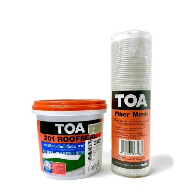 TOA 201 Roofseal อะคริลิคทากันน้ำรั่วซึม 1kg (สีเทา) และ TOA Fiber Mesh ...