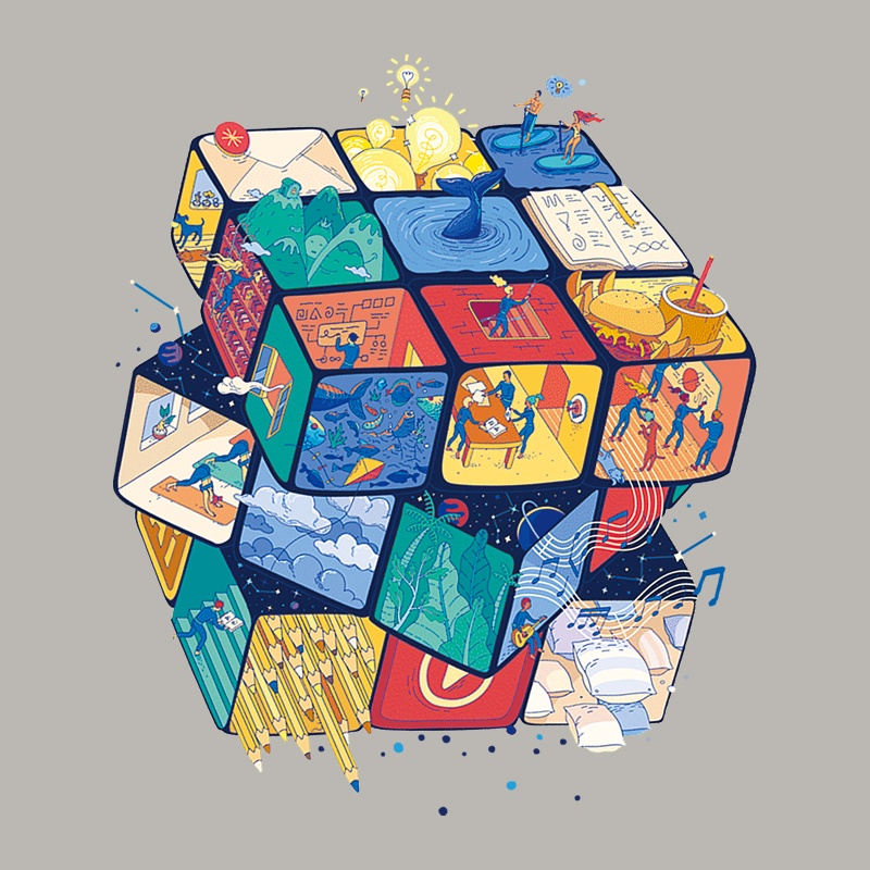 Rubiks Cube Iron-On สติกเกอร์เสื้อผ้าบทคัดย่อที่มีสีสัน DIY การถ่ายเท ...