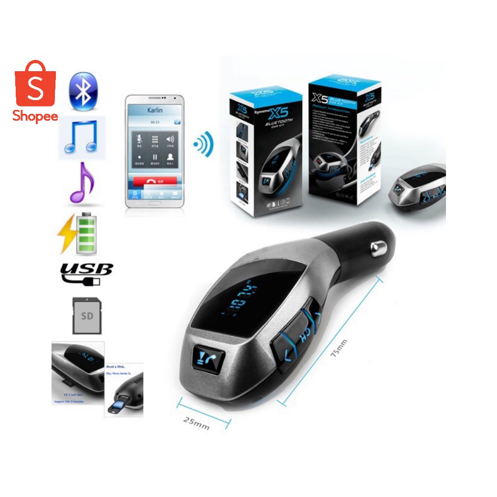 X5 Bluetooth Car kit fm transmitter รับประกัน1เดือน | Shopee Thailand