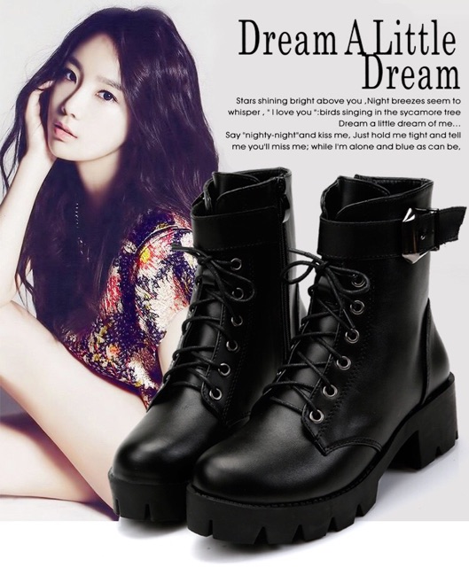 Chole G: 116 Martin Black Boots รองเท้าบูทหนังมาร์ตินส้นสูงรุ่นฮิต หุ้ม ...