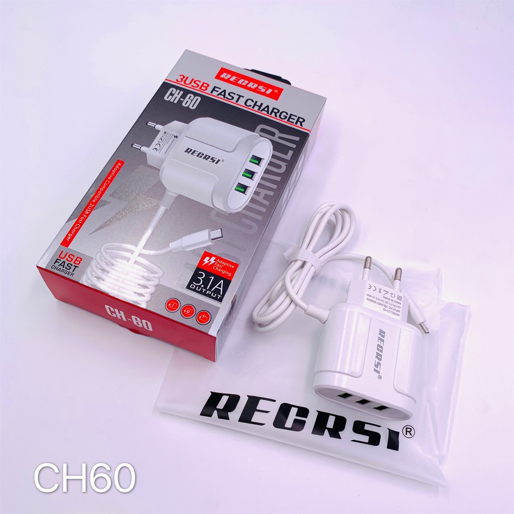 RECRSI CH-60 สายชาร์จพร้อมปลั๊ก 3 USE Charger Set Fast Charging 3.1A ...