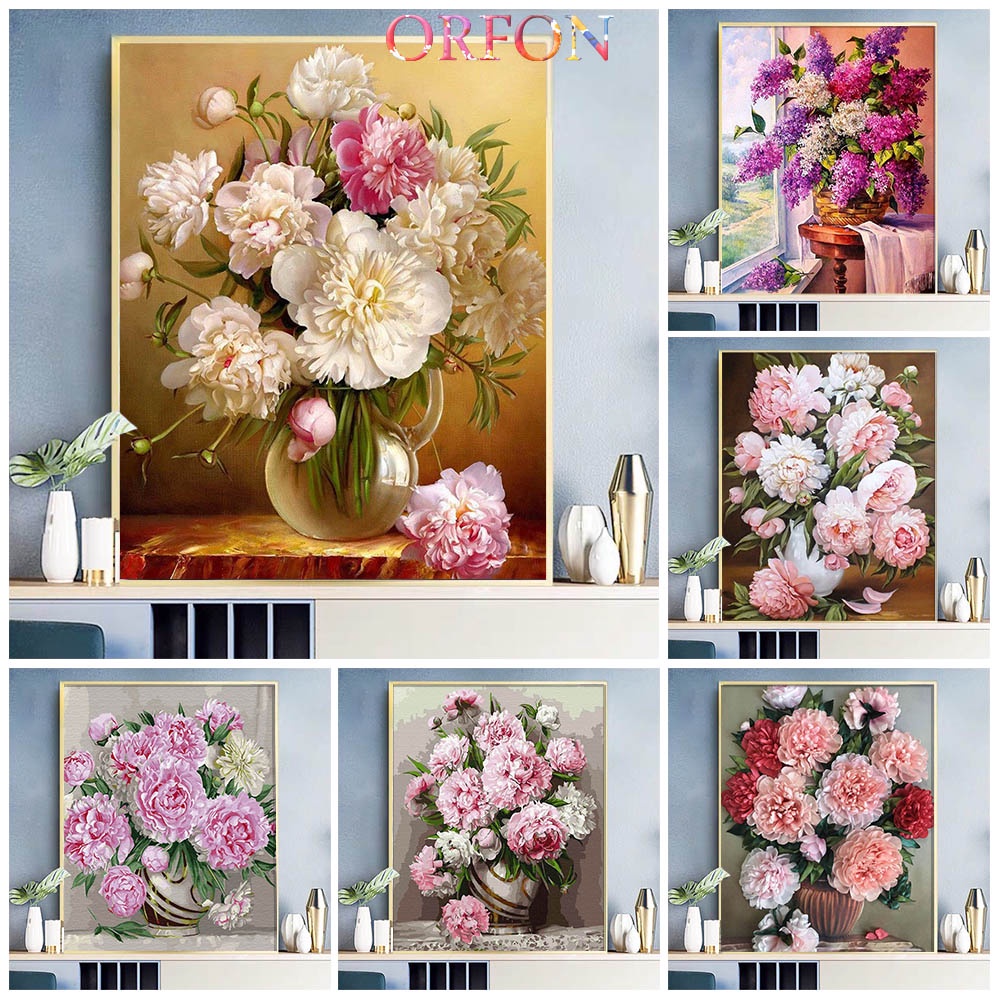 【ORFON】ภาพวาดระบายสีตามตัวเลข รูปดอกไม้ พร้อมกรอบ สําหรับตกแต่งบ้าน DIY | Shopee Thailand