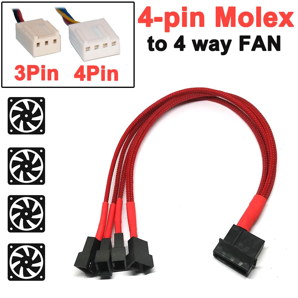 1 to 4 way Y splitter sleeve type 4-pin Molex male to 2-Pin ( For 3-pin ...