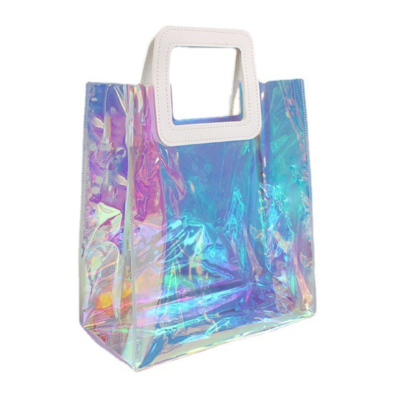 Pcf* กระเป๋าโท้ทใส โฮโลแกรม Rainbow Work Shopping Bag กระเป๋าสะพายไหล่ ...